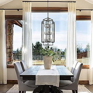 WJShome Silver 12 Lights Pendant Light, Metal Lantern Shape Island Light, Vintage Black Ceiling Light, Industrial Tiered Hanging Light Fixture for Living Room, Kitchen