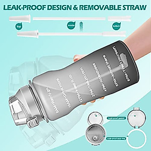 4AMinLA Motivational Water Bottle 64/100oz Half Gallon Jug with Straw and Time Marker Large Capacity Leakproof BPA Free Fitness Sports Water Bottle (white+gray, 100oz)