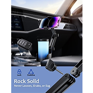 Car Cup Holder Phone Mount: [Bottle Friendly] Car Cell Phones Cup Stand Expander with Height Adjustable Arm Fit for Truck | SUV | Automobile Compatible with iPhone & Samsung & Android Smartphones