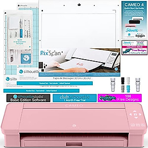 Silhouette Cameo 4 Extras Bundle with 2 AutoBlades, Pink Tool Kit, 2 Cutting mats, PixScan Mat. Also Includes CrafterCuts Start Up Guide and Bonus Designs