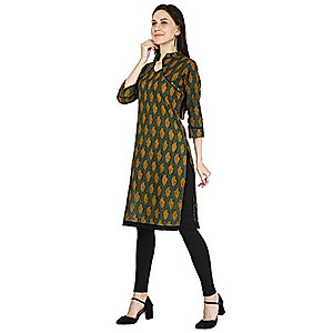 Ramkudi Indian Women's Printed Cotton Kurti Green Top