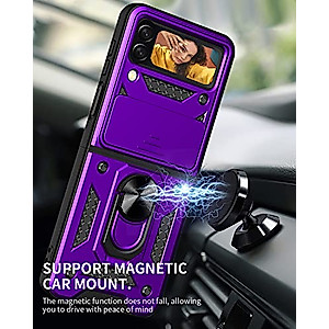AICase for Samsung Galaxy Z Flip 4 Case, with Ring Kickstand and Camera Cover, Shockproof Flip Phone Case for Galaxy Z Flip 4 5G [Support Magnetic Car Mount], Purple