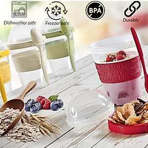 20 OZ Overnight Oats Container With Lid and Fruit Peeler, Meal Prep, Parfait Cups, Plastic Storage With Lids, Salad for Lunch, Yogurt,Crunch Cup,Colorful Set of 2 & Blue Fruit Peeler