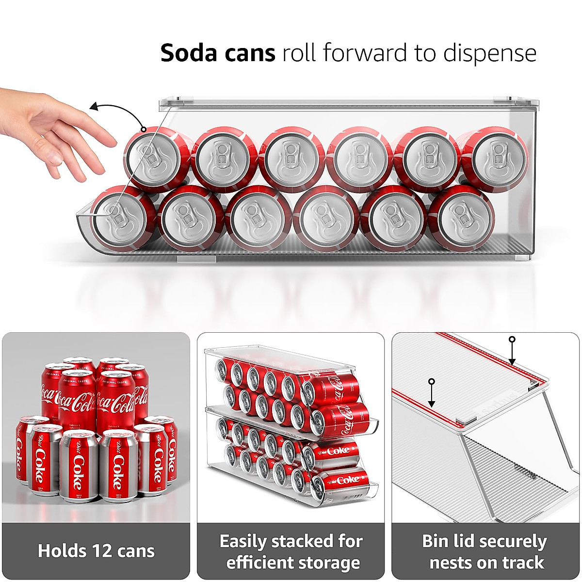 Sorbus Soda Can Organizer for Refrigerator & Egg Holder for Fridge Set, 2 Stackable Can Holder Dispenser Holds 12 Cans Each & 2 Egg Holders with Lid holds 14 eggs for Fridge, Pantry, Freezer, BPA-Free