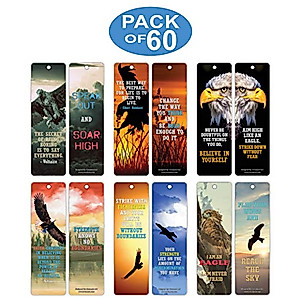 Creanoso Powerful Sayings Quotes Strong Character Eagle Bookmark Gifts (60-Pack) – Six Assorted Quality Bookmarks Bulk Set – Premium Gift for Men, Women, Adult, Seniors