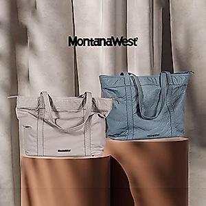 Montana West Tote Shoulder Bag for Women Vegan Leather Western Hobo Bags Ladies Top Handle Handbags Vintage Purses with Zipper Hazy Blue MCW-116JEAN