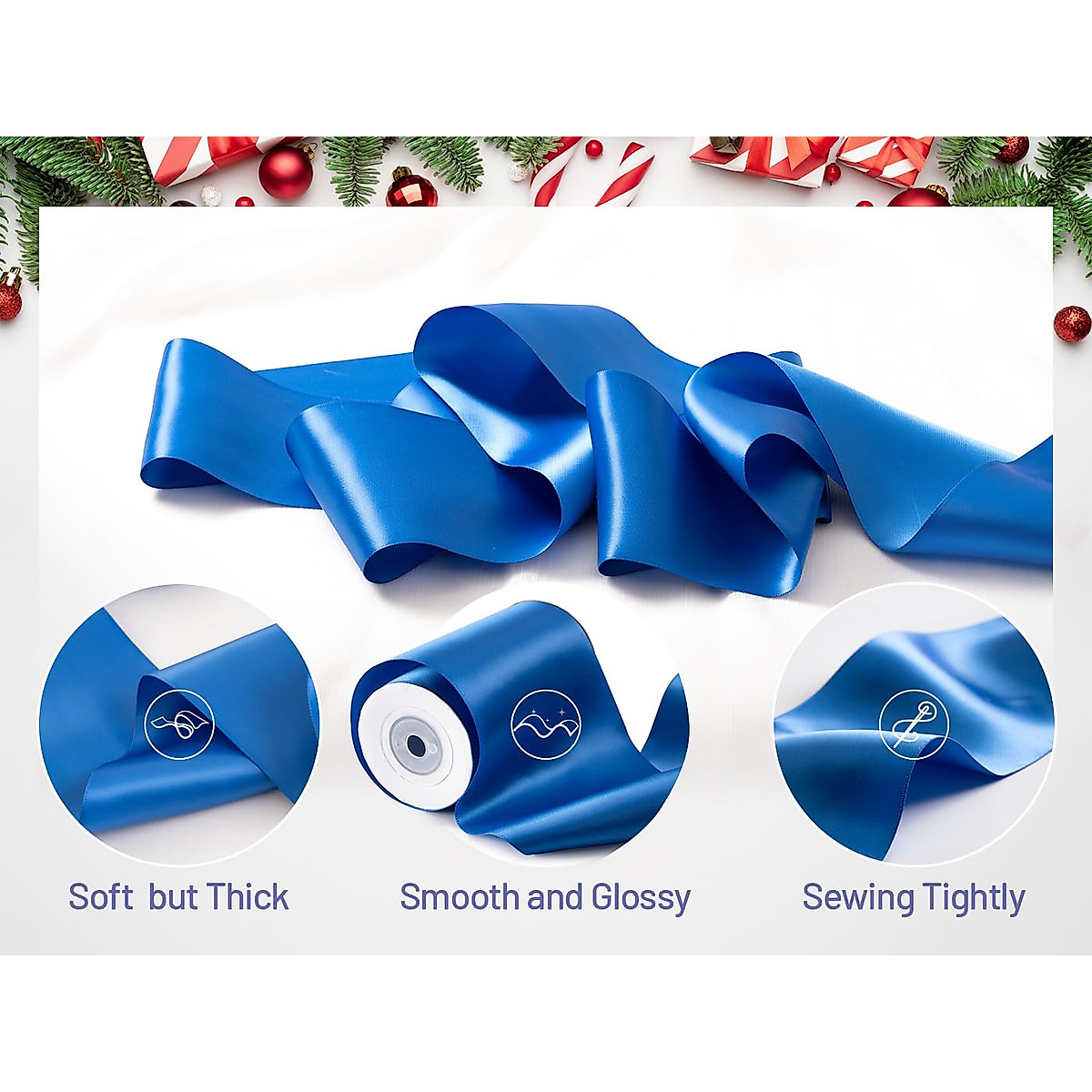 FAKILO Blue Satin Ribbon, 4 Inch Wide Double Faced Royal Blue Ribbon for Gift Wrapping Wedding Chair Pageant Sashes Craft Bow Making Christmas Party Decor Cutting Ceremony Kit Grand Opening -10 Yards