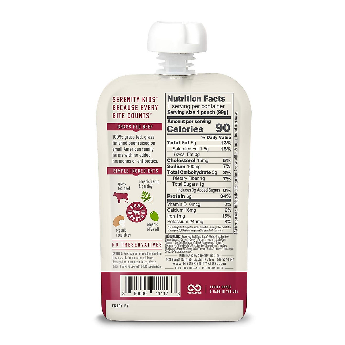 Serenity Kids Bone Broth Puree Made With Organic Veggies | Clean Label Project Purity Award Certified | 3.5 Ounce BPA-Free Pouch | Grass Fed Beef Pot Roast | 6 Count