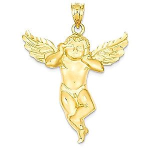 IceCarats 14K Yellow Gold Guardian Angel Necklace Protect Us Cherub Pendant Religious Charm Only