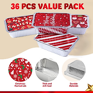 JOYIN 36 Pieces Christmas Foil Containers with Lids, 9 Holiday Designs, 7"x5"x2" Rectangular Treat Foil Containers, Disposable Food Storage Pan for Holiday Leftovers Goodie Container