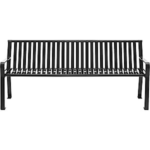Global Industrial 6 ft. Outdoor Park Bench with Back, Vertical Steel Slat, Black, Unassembled