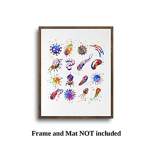 Dignovel Studios 8X10 Unframed Bacteria Watercolor Art Print Biology Medical Art Microbiology Virus Art Abstract Bacteriophage Science Home Office Wall Decor Poster DN675