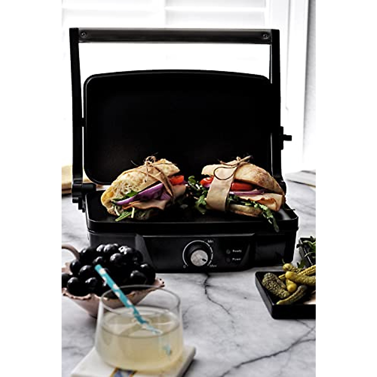 IMUSA USA Electric Stainless Steel Panini Press with Adjustable Temperature Settings and Nonstick Plates, 1200W