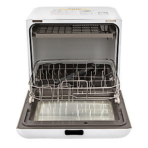 QLK-T08 800W Portable Countertop Dishwasher, 110V 4 Cleaning Functions (White)