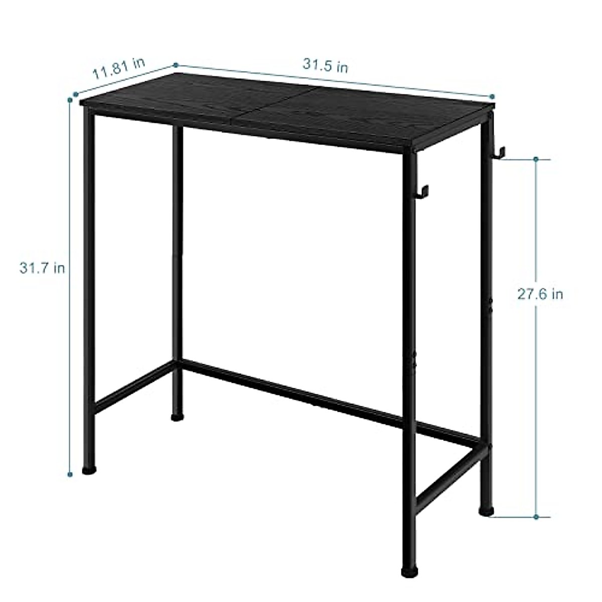 Small Console Table Black Entryway Table Modern Narrow Long Sofa Table Skinny Hallway Table Thin Behind Sofa Table Console Tables for Entryway 31.5 Inch with 2 Hooks, Sofa Side Display for Hallway