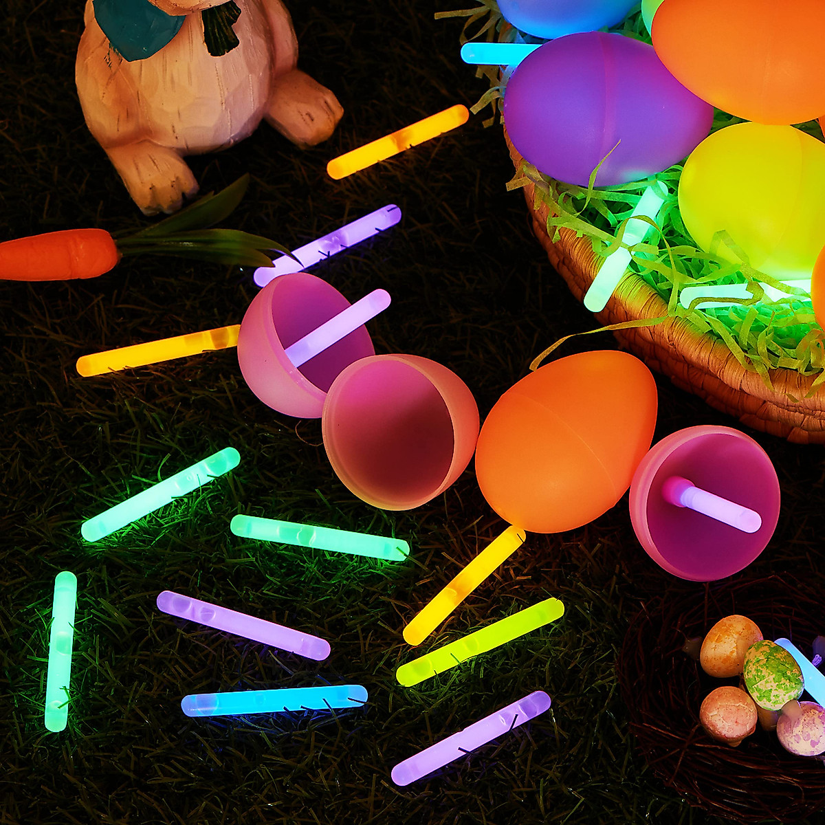JOYIN 35 Easter Eggs with Mini Sticks (70PCs Total) for Kids Glow-in-The-Dark Basket Stuffers Fillers Gift, Easter Hunt Game Party Favors Decorations Supplies, Classroom Prizes.