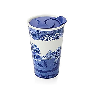 Spode Blue Italian Travel Mug | Made of Porcelain | Travel Tumbler for Coffee and Tea | Hot Water Cup | Dishwasher and Microwave Safe (8 oz)