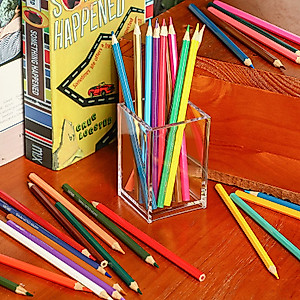 6 Pieces Clear Acrylic Pen Holder Makeup Brush Holder Desktop Holder Desk Goth Accessories Square Stationery Organizer, Transparent Pencil Holder Acrylic for Home Office School