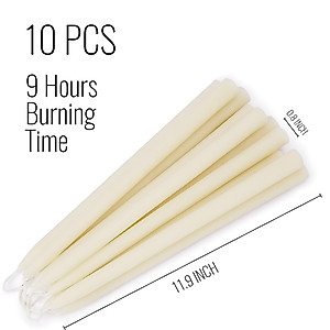 JONERAY 12-inch Ivory Beeswax Taper Candles - 9 Hour Long Burn Time, Pure Natural Non-Toxic Beeswax Candles, 10 Pack