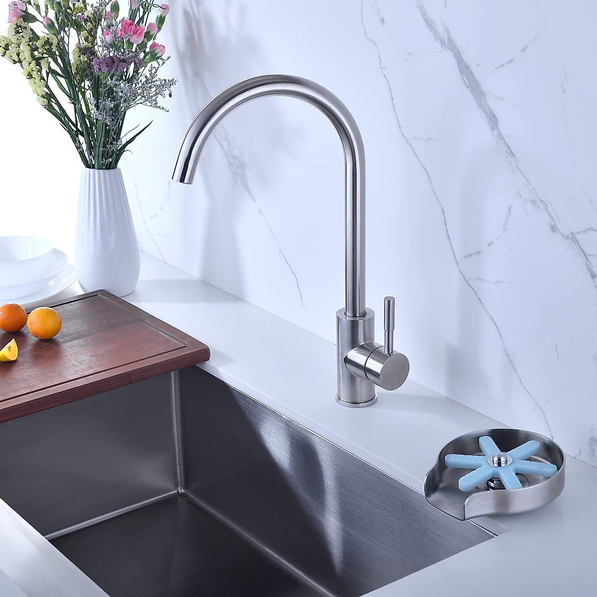 RANDOM Metal Kitchen Sink Glass Rinser,Faucet Glass Rinser for Kitchen Sinks,Bottle Washer,Kitchen Sink Accessories,Stainless Steel,Brush Nickel.