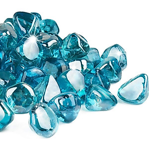 GASPRO 30 Pound Fire Glass Diamonds 1 Inch, Fire Pit Glass for Gas Fireplace and Fire Pit, Caribbean Blue, High Luster