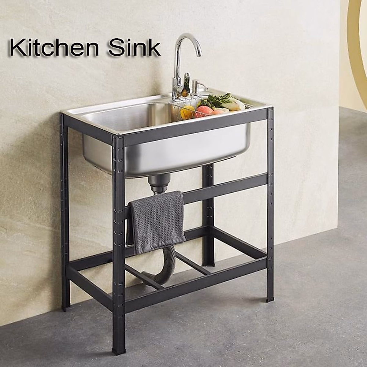 HCZION Camping Sink Portable Kitchen Sink Outdoor Utility Sink Kitchen Washing Hand Basin Farmhouse Washing Sink/Freestanding/Sturdy Anti-Overflow (Color : Cold, Size : 58x43cm(23x17in))