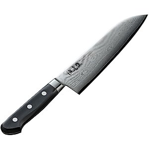 Yasuda Hamono M100 Damascus Santoku Knife, Minamotetsu, Silver Color, 7.1 inches (180 mm)