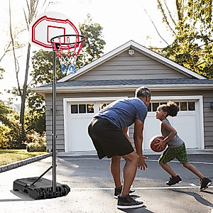 GYMAX Basketball Hoop, Outdoor Indoor 5.2-6.9 FT Adjustable Basketball Goal with Spare Net, Shatterproof Backboard, 2 Wheels, Portable Basketball Stand System for Kids Teens Adults, Gym Court Driveway