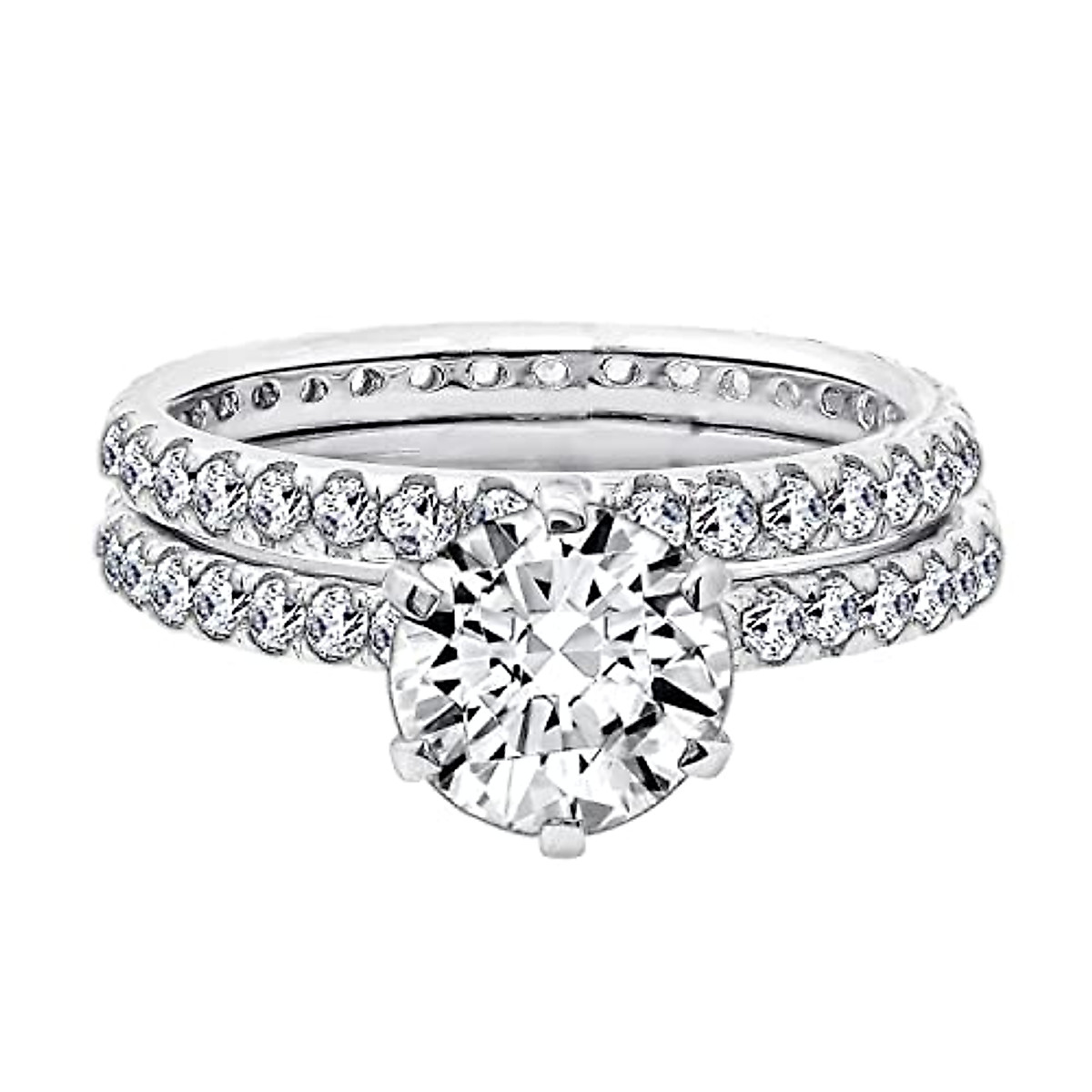Amazon Essentials Platinum-Plated Sterling Silver Round Ring Set made with Infinite Elements Cubic Zirconia (1 Carat Center Stone), Size 9 (previously Amazon Collection)