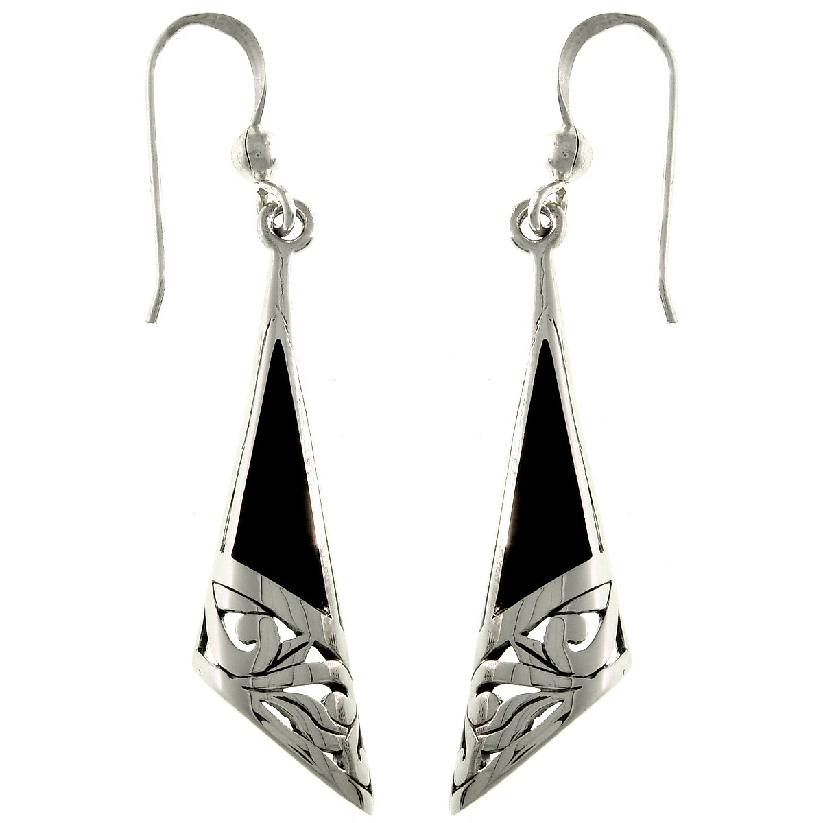 Jewelry Trends Sterling Silver Created Black Onyx Filigree Long Dangle Earrings
