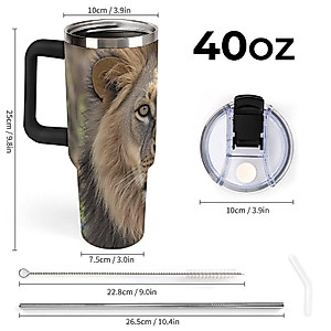 FZQVSGW Lion Sticks Out Tongue 40 Oz Tumbler with Handle And Straw Stainless Steel Vacuum Insulated Tumblers Reusable Keep Drinks Cold Coffee Cup Holder Friendly Gifts for Women Men Car Gym Travel