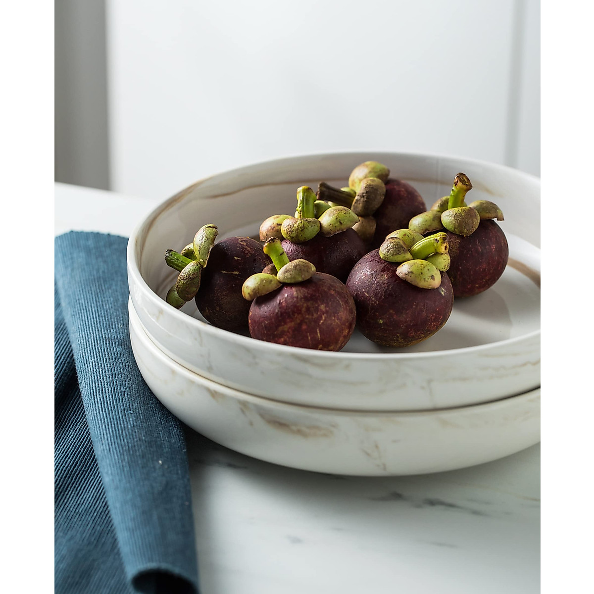 LYEOBOH Serving Bowls for Entertaining, Large Pasta Serving Bowl, 57 OZ., Set of 2 Porcelain Decorative Bowl for Thanksgiving Christmas, Shallow Vegetable Bowls for Fruit, Snacks, Kitchen Prep