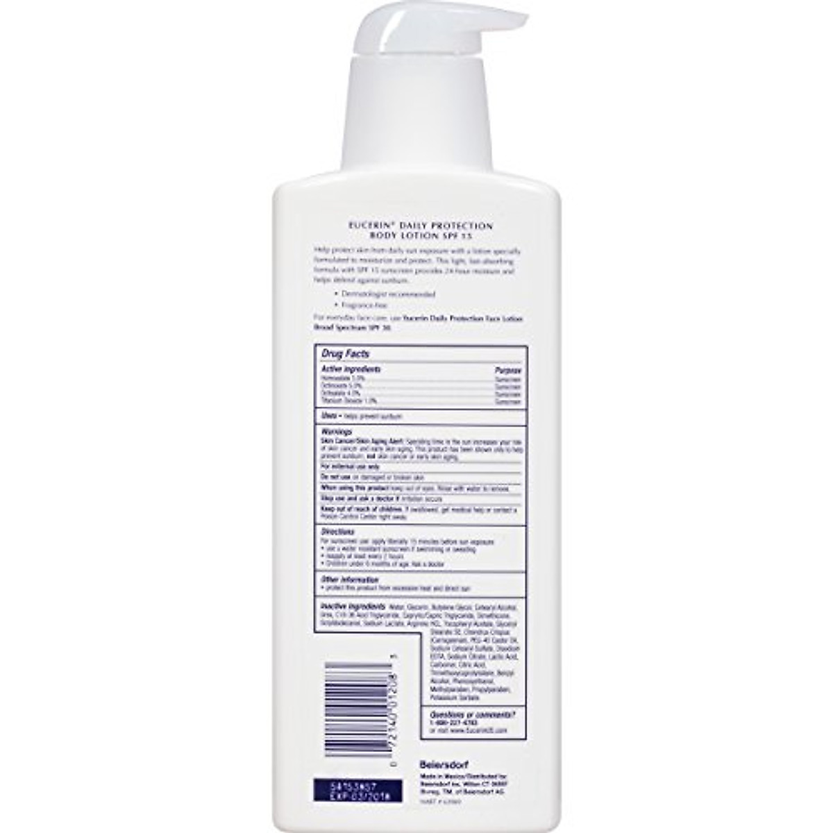 Eucerin Daily Hydration Lotion with SPF 15 - Broad Spectrum Body Lotion for Dry Skin - 16.9 fl. Oz. Pump Bottle