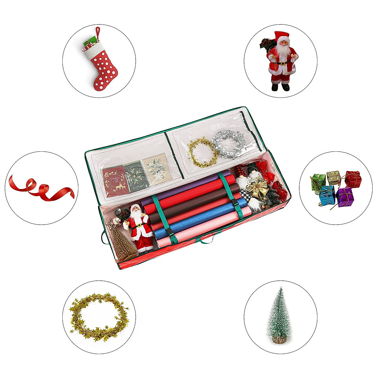 Phedrew Wrapping Paper Storage Bag Container – Fits up to 40" Rolls - Underbed Gift Wrap Organizer Soft Storage Bag for Wrapping Paper Rolls, Ribbon, and Bows, Red