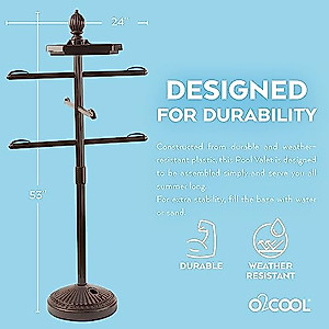 O2COOL Pool & Spa Valet™, Adjustable Pool & Patio Towel Holder, Towel Holder, Towel Bar, Poolside Table, Poolside Towel Holder, Weighted Base Outdoor Towel Holder, O2COOL, Pool Valet, Bronze