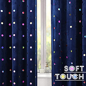 Navy Velvet Blackout Curtains Drapes Metallic Polka Dots Grommet Blackout Curtains for Winter 63" inches Long Room Darkening Thermal Insulated Treatments Sets for Kids Nursery Bedroom,52"Wide 2pcs