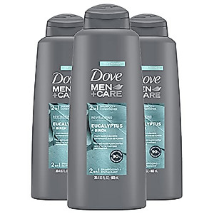 DOVE MEN + CARE 2 in 1 Shampoo Conditioner Eucalyptus + Birch 3 Count For Healthy-Looking Hair Naturally Derived Plant Based Cleansers 20.4 oz