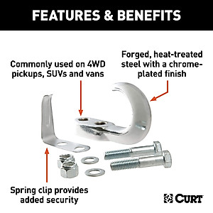 CURT 22401 Bolt-On Chrome Steel Tow Hook with Spring Clip, 10,000 lbs Capacity