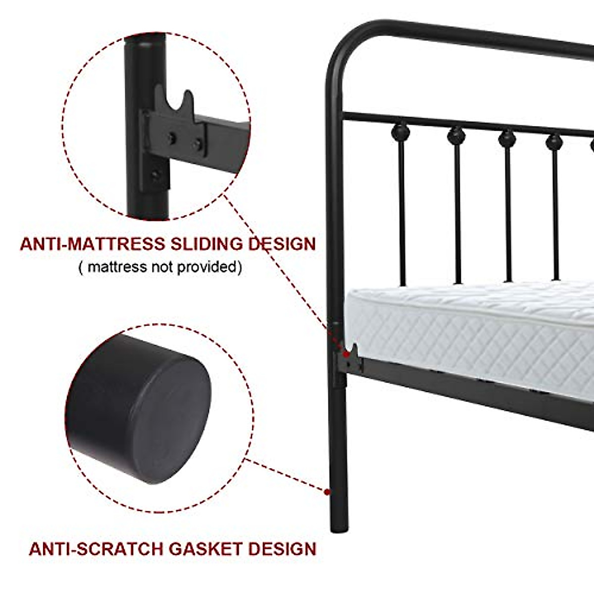 NEEBIRGELIA Black Metal Bed Frame Queen Size with Headboard and Footboard Single Platform Mattress Base,Metal Tube and Iron-Art Bed（Queen,Black）