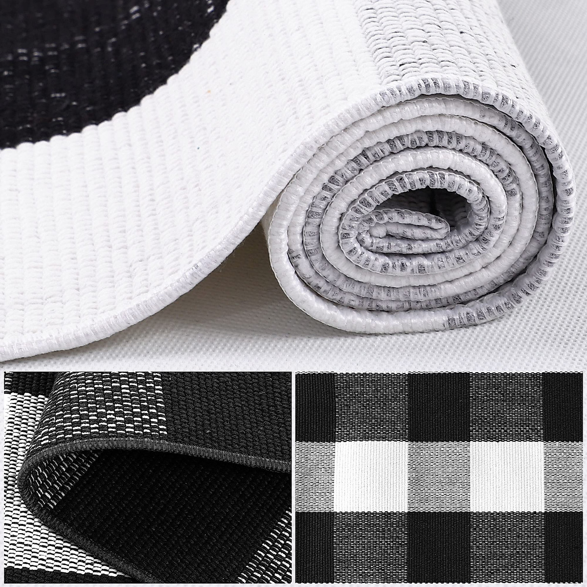 uxcell Buffalo Check Rug,Plaid Outdoor Rug,Layered Door Mat,Cotton Gingham Rugs,Floor Mat for Front Porch/Runner/Bedroom/Kitchen/Farmhouse 35"x24" Black & White