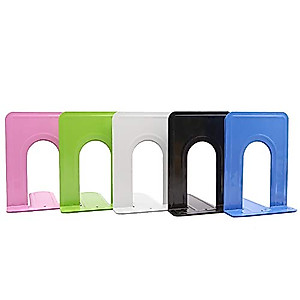 Winterworm 5 Pairs Colorful Metal Bookends, Five Color Simple Style Nonskid Desktop Book Stands for Home Office School Decoration