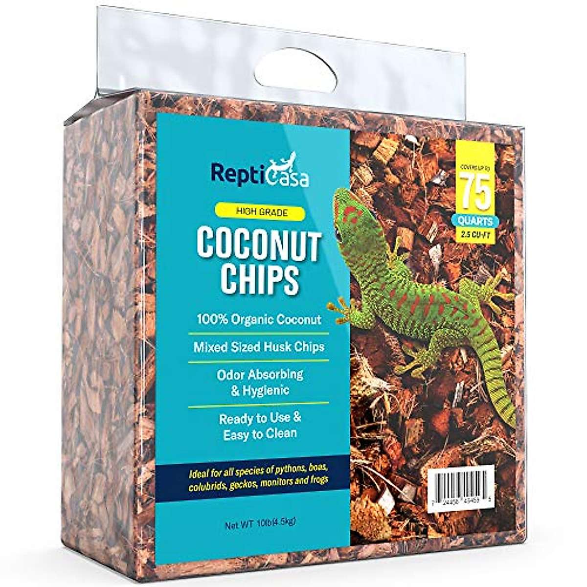 ReptiCasa Organic Coconut Chips Expandable Substrate Block for Reptiles, Snakes, Tortoise, and Amphibians, Natural Fiber Free Husks, Clean Breeding and Bedding Flooring, Odor Absorbing, up to 75 Quart
