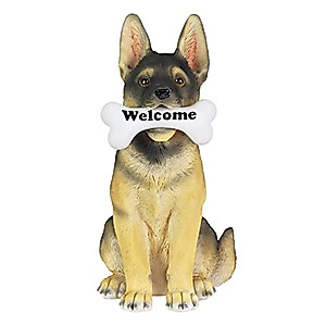 Exhart Garden Sculpture, Solar German Shepherd Dog Statue, LED Welcome Sign Bone, Outdoor Garden Decoration, 11.5 x 14.5 Inch