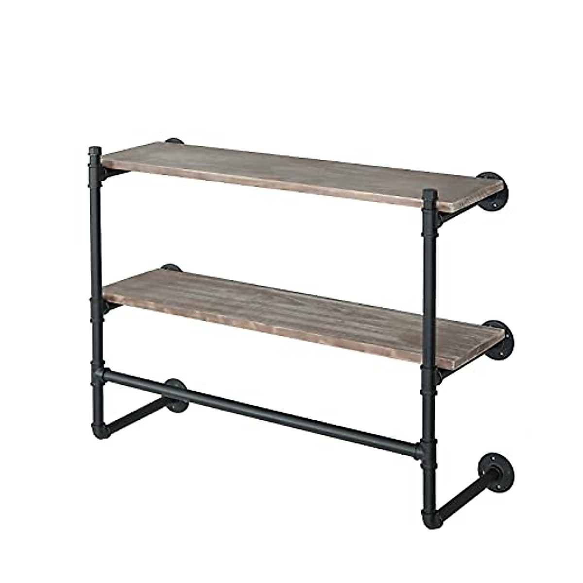 Clothes Rack with Shelf, 36in Industrial Pipe Wall Mounted Garment Rack, Space-Saving Display Hanging Pipe Clothes Rack, Heavy Duty Detachable Multi-Purpose Hanging Rod for Closet Storage (2-Layer)