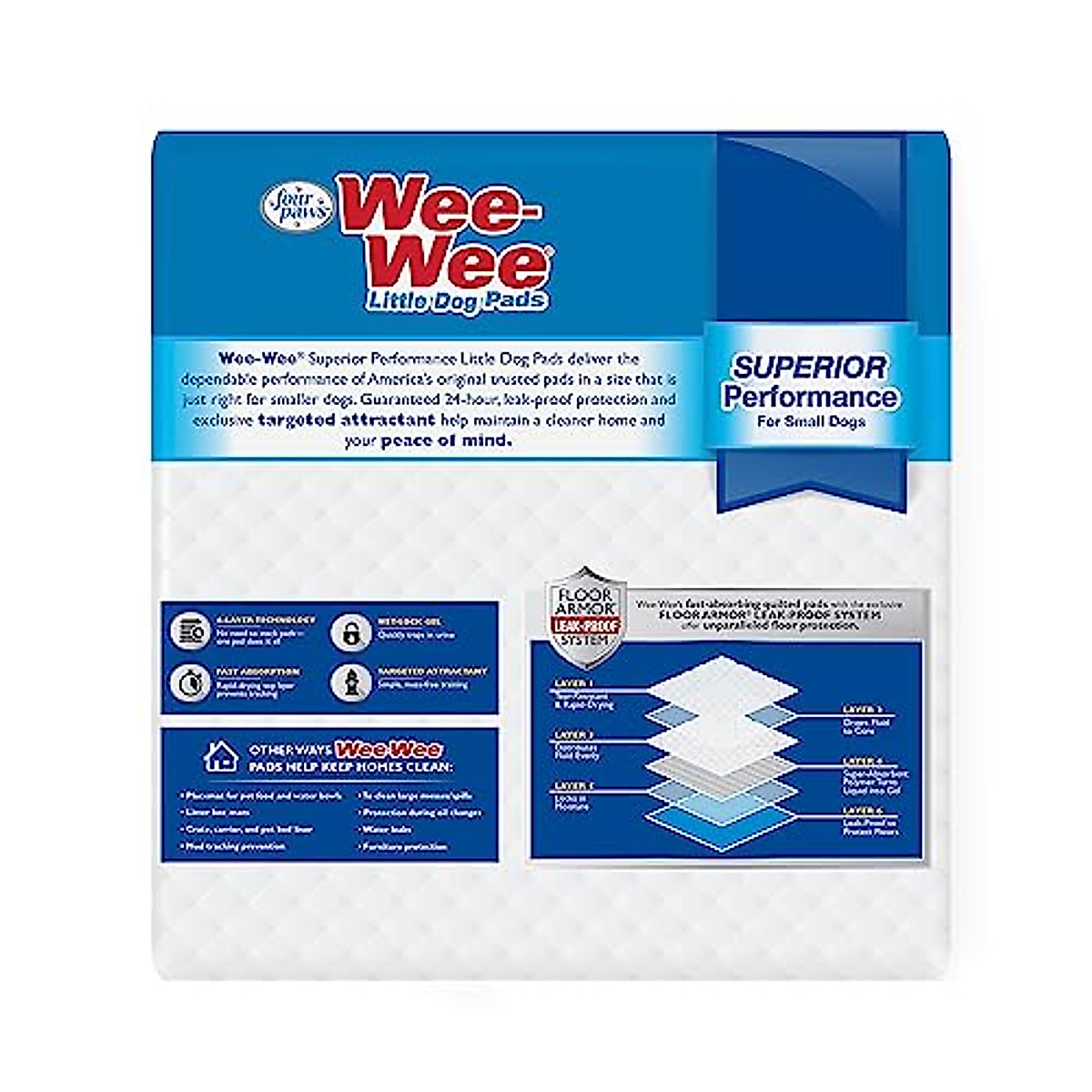 Four Paws Wee-Wee Superior Performance Little Dog Pee Pads - Small Dog & Puppy Pads for Potty Training - Dog Housebreaking & Puppy Supplies - 16.5"x23.5" (28 Count)