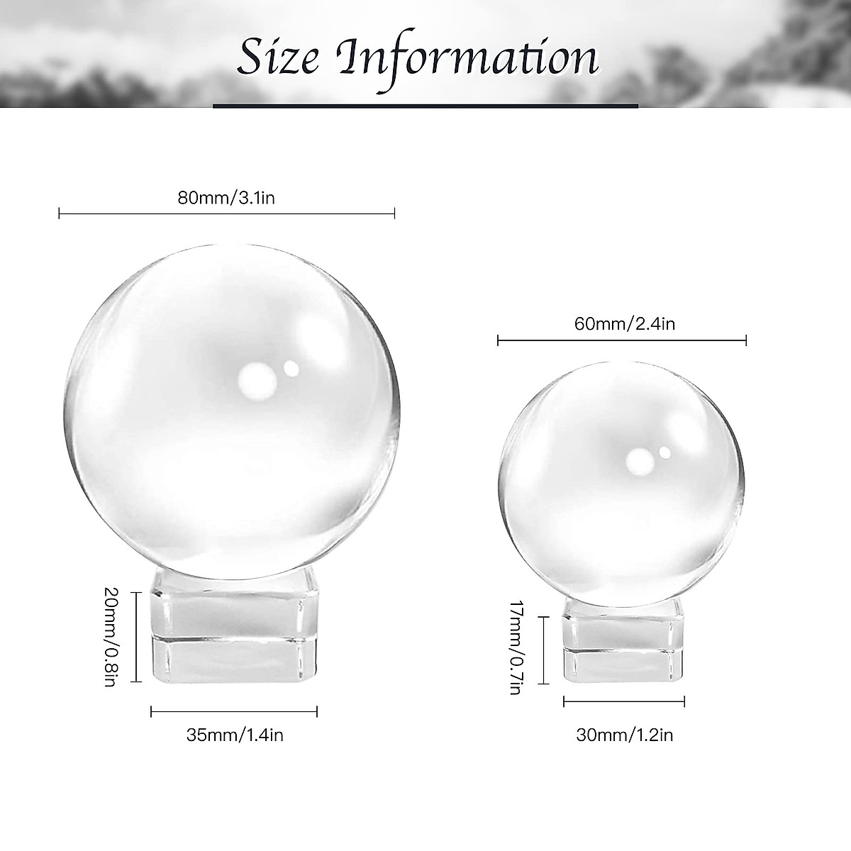 SPOKKI 2 Pack Crystal Ball with Stand for Photography, 2.36in/3.15in K9 Crystal Lens Ball Photography Accessories, Large Crystal Ball with Pouches and Cleaning Cloths, Fortune Telling Ball Prop
