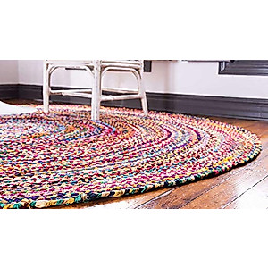 Unique Loom Braided Chindi Collection Area Rug - Layer (3' 3" Round, Multi/ Blue)