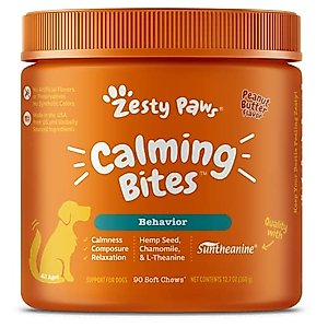 Zesty Paws Calming Chews for Dogs - Composure & Relaxation for Everyday Stress & Separation - with Ashwagandha, Organic Chamomile, L-Theanine & L-Tryptophan – Peanut Butter - 90 Count