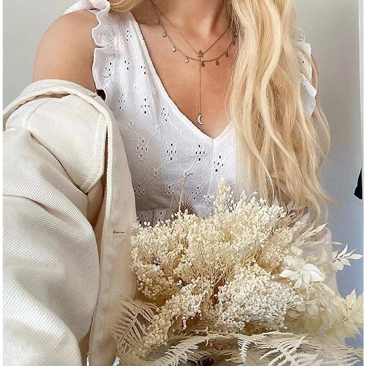 4 Sets Layered Choker Necklace Gold Butterfly Star Moon Heart Pendant Necklace Cute Vsco Multilayer Chain Choker Necklace for women teen girl (Silver 1)