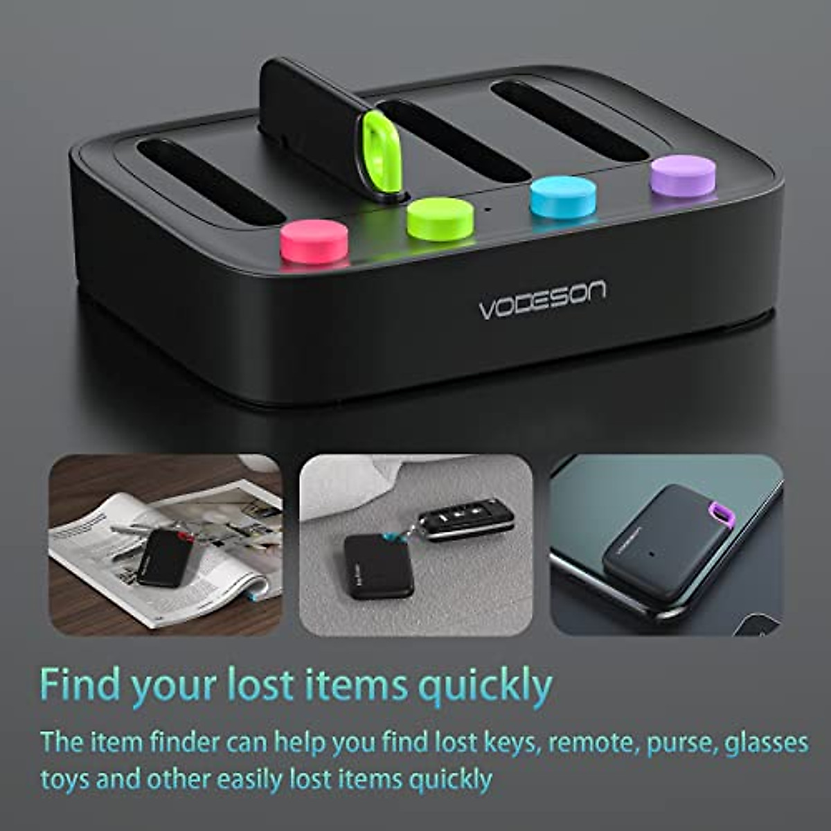Vodeson Key Finder Tv Remote Control Finder, That Make Noise 80db No Smartphone Needed Wireless Rf Item Locator Device,Tracker Transmitter 4 Receivers for Finding Wallet,Tablets,Glasses,Kids Toys